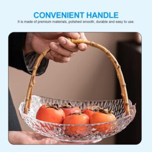 8.6 * 6Inch Glass Fruit Basket with Handle Fruits Holder Glass Snacks Serving Tray Plate Fruit Vegetable Holder Kitchen Decoration