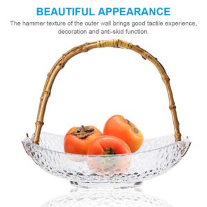 8.6 * 6Inch Glass Fruit Basket with Handle Fruits Holder Glass Snacks Serving Tray Plate Fruit Vegetable Holder Kitchen Decoration