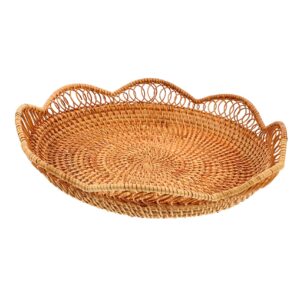 adocarn 1pc rattan fruit bowl woven fruit basket straw bread basket wicker fruit basket for kitchen fruit holder table fruit serving desktop organizer egg basket food basket wooden round