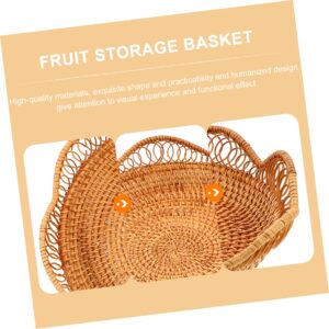 ADOCARN 1pc Rattan Fruit Bowl Woven Fruit Basket Straw Bread Basket Wicker Fruit Basket for Kitchen Fruit Holder Table Fruit Serving Desktop Organizer Egg Basket Food Basket Wooden Round