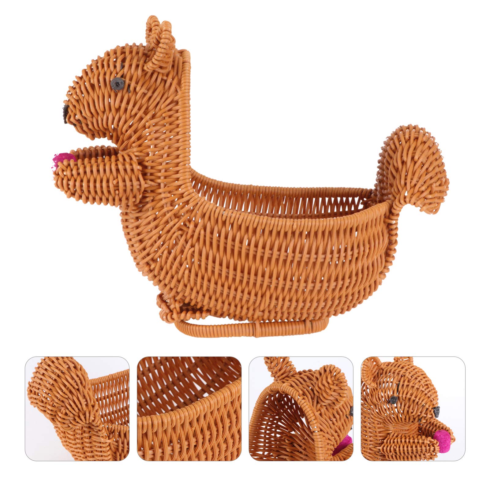 CIYODO 1pc Bowl Holder Natural Bowls Decorative Squirrel Container Decoration Basket Decor Desk Bread Bedroom Household Dish Woven Figurine Kitchen Chips Vegetables Wallet Treat Brown