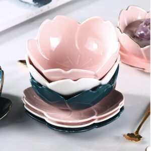 123Arts Sakura Bowl Saucer Set, Ceramic Relief Dessert Bowl Soup Bowl Salad Plate Set