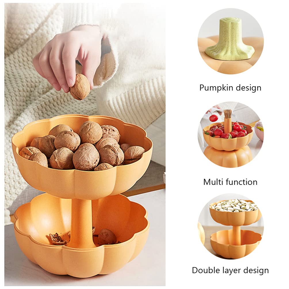 Cabilock Pumpkin Serving Bowl with Lid Wheat Fiber Pumpkin Candy Jar Dessert Fruit Holder Snack Container Food Display Bowl for Wedding Halloween Home Decor