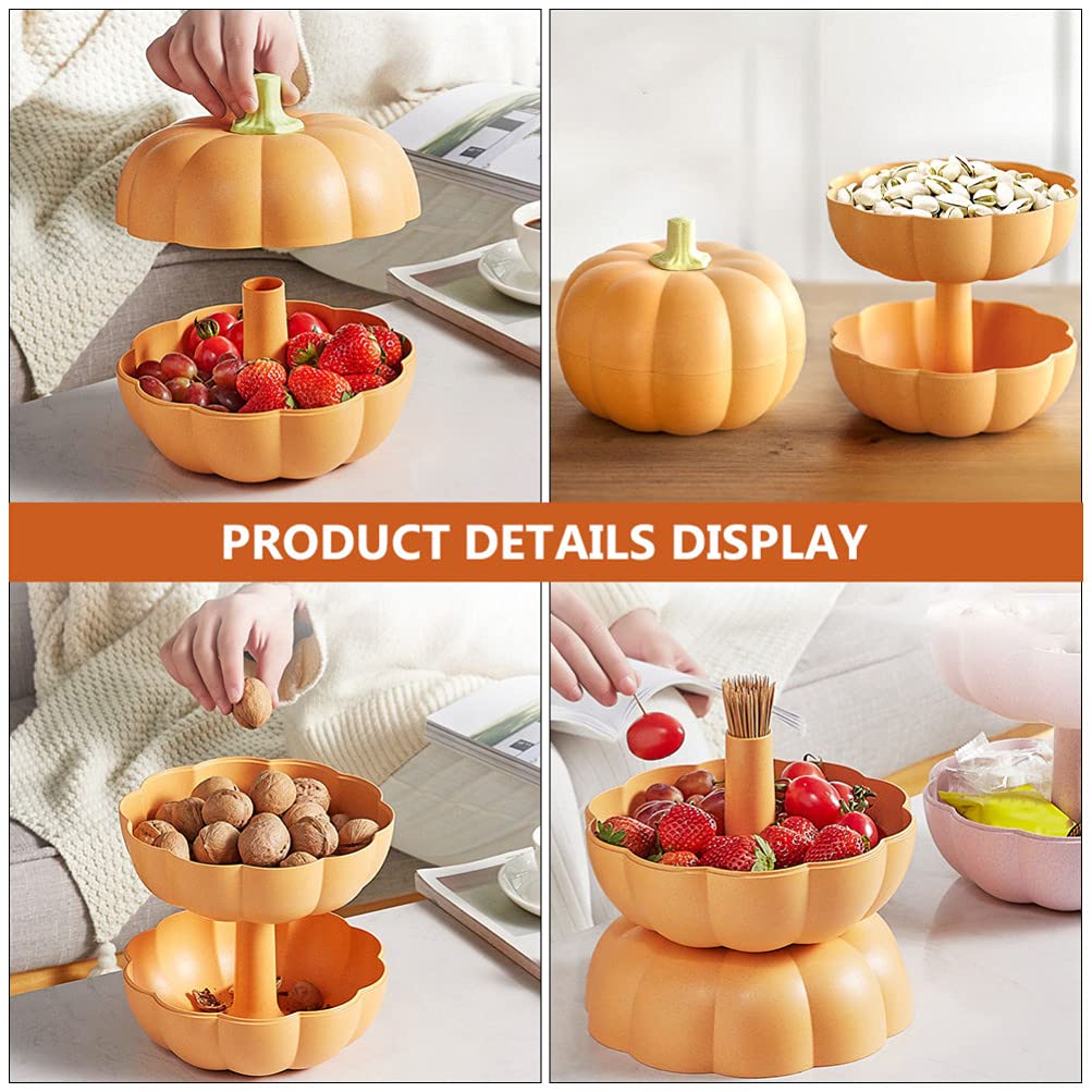 Cabilock Pumpkin Serving Bowl with Lid Wheat Fiber Pumpkin Candy Jar Dessert Fruit Holder Snack Container Food Display Bowl for Wedding Halloween Home Decor