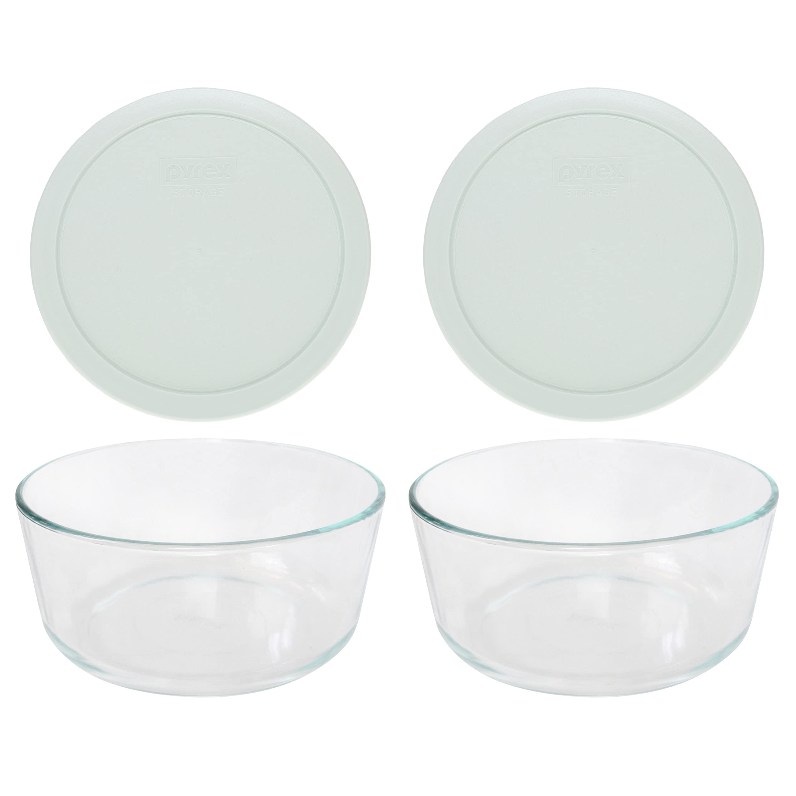 Pyrex (2 7203 Glass Bowls & (2) 7402-PC Sage Green Lids Made in the USA