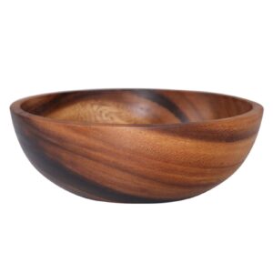 papaba household round wooden salad bowl fruit serving bowl wood basin container dishes for salads, fruit, nuts or snacks s