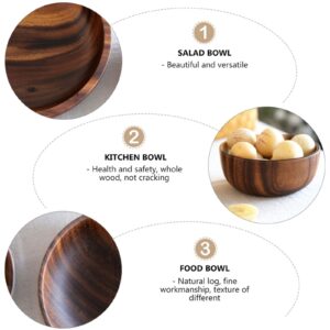 PAPABA Household Round Wooden Salad Bowl Fruit Serving Bowl Wood Basin Container Dishes for Salads, Fruit, Nuts or Snacks S