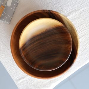 PAPABA Household Round Wooden Salad Bowl Fruit Serving Bowl Wood Basin Container Dishes for Salads, Fruit, Nuts or Snacks S