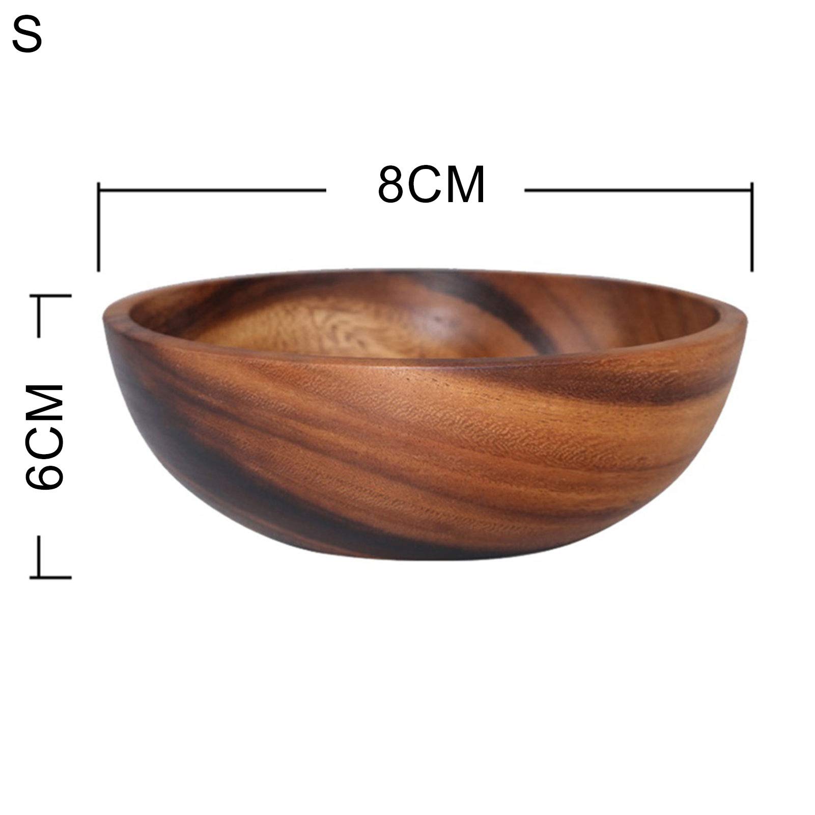 PAPABA Household Round Wooden Salad Bowl Fruit Serving Bowl Wood Basin Container Dishes for Salads, Fruit, Nuts or Snacks S