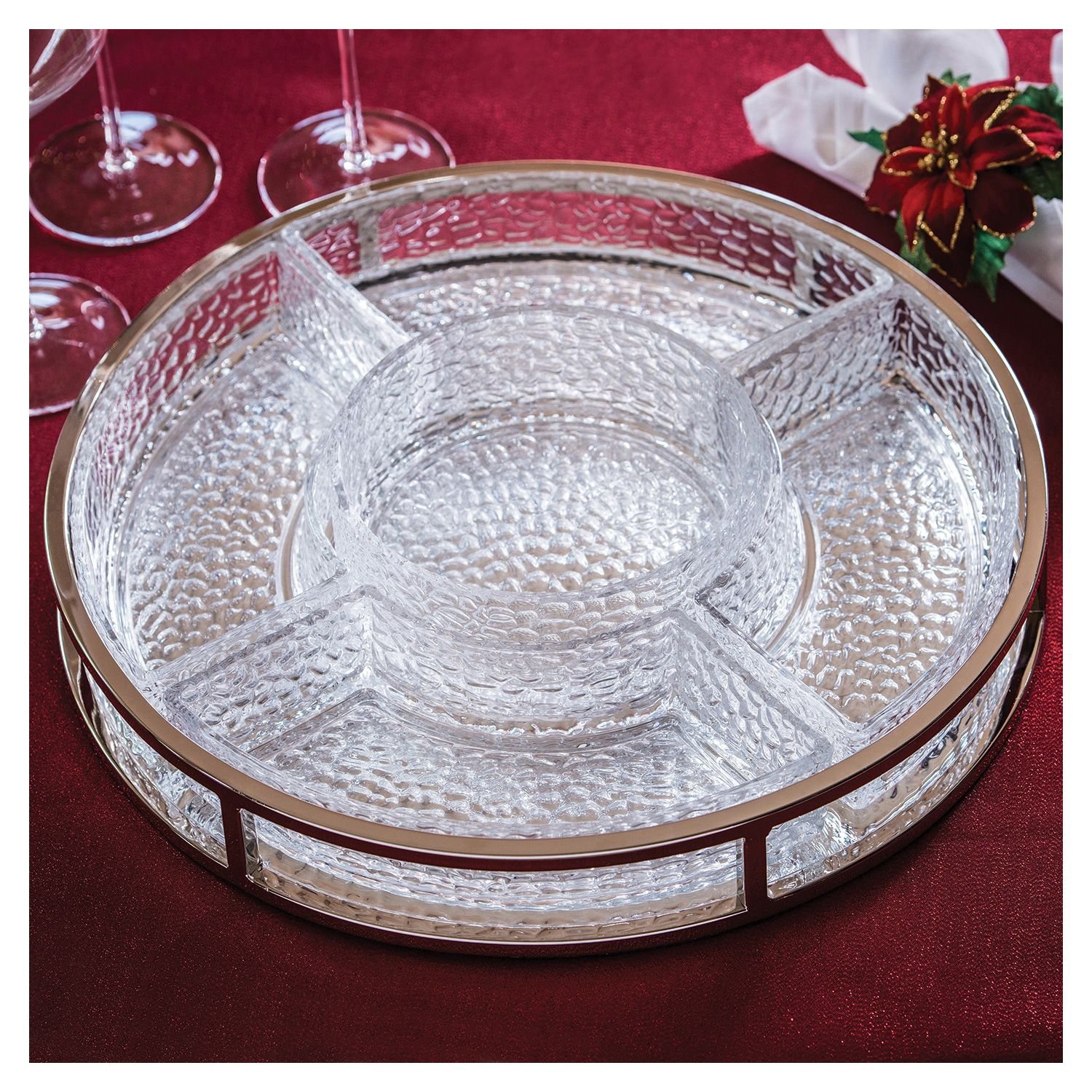 Shannon Crystal Galleria Glass and Metal Serving Set