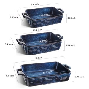 Vicrays 7-Piece Kitchen Bakeware Set, Soup Crocks for French Onion Soup, Porcelain Rectangular Baking Dish for Cooking, Kitchen, Cake Dinner, Microwave and Oven Safe (Blue)