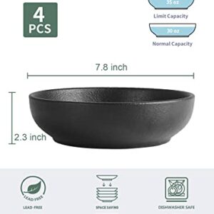 Ghaexui Ceramic Pasta Bowls, Salad Bowls, Large Serving Bowl Set - 35 Ounce, Set of 4, Matte Black