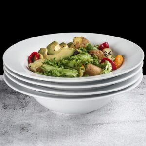 Wareland Rimmed Pasta Bowls Set of 4 & Ceramic Soup and Sandwich Plate Combo