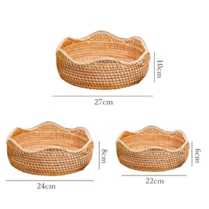 Meideli Rattan Woven Storage Baske,Round Fruit Snack Basket,Large Decorative Bowl Basket for Home,Fruit and Vegetables Tray Holder,Bread Baskets,Food Baskets Woven S