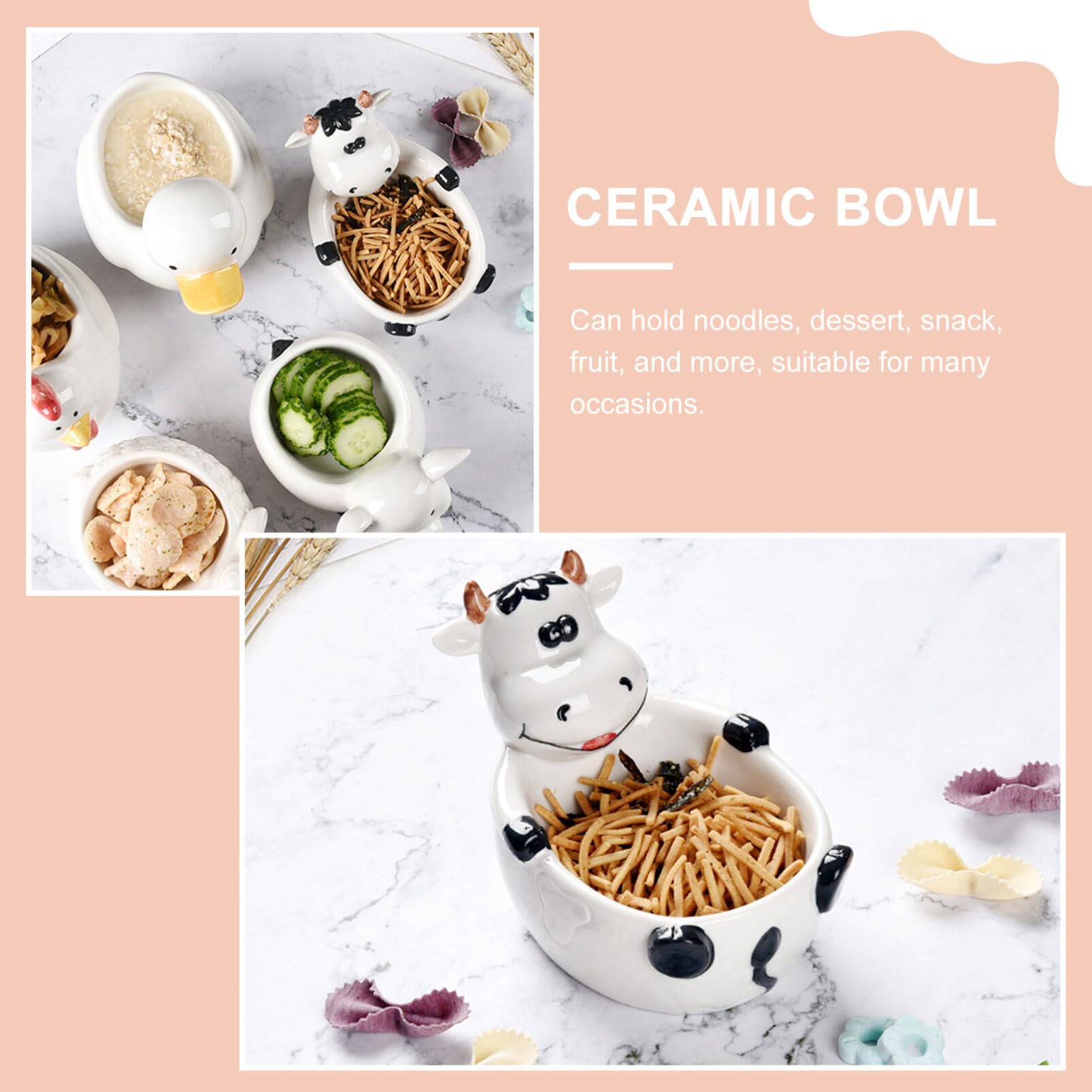 Ceramic Mixing Bowls Ceramic Salad Bowl Fruit Bowl Cereal Bowl Decorative Animal Cow Dessert Bowls Porcelain Bowls for Kitchen Ceramic Fruit Bowl