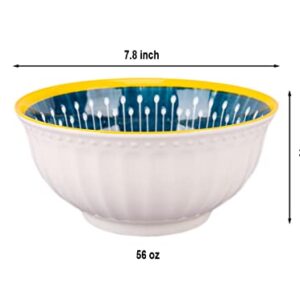 bozopion 56 oz Ceramic Salad Bowls,8 Inch Serving Bowls,Set of 2,Porcelain Bowls for Kitchen,White Blue and Yellow