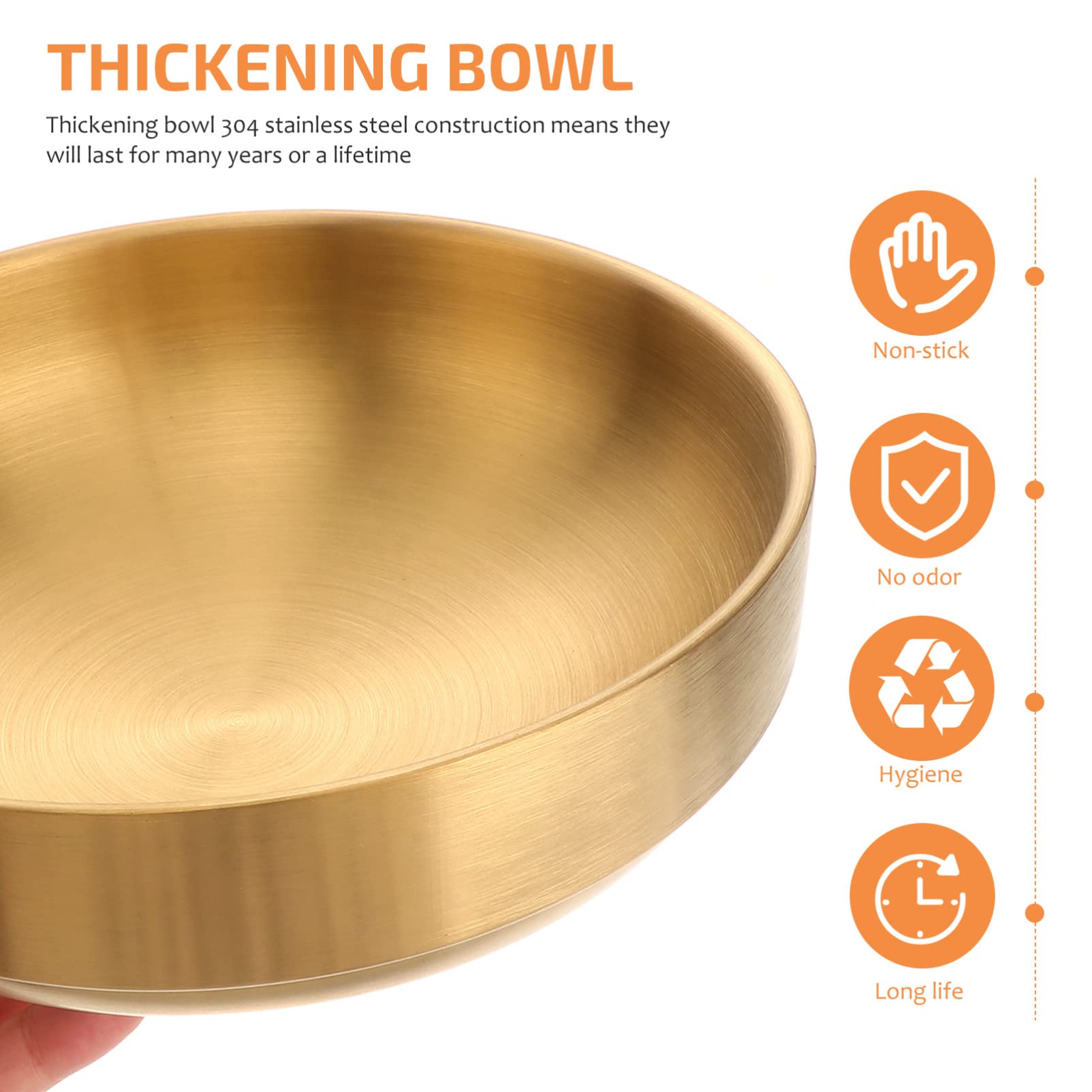 Hemoton Decorative Bowl Cereal Container 2Pcs Thick Stainless Steel Big Bowls, Double- Deck Gold Bowls, Metal Bowls for Fruit Cereal Snack Appetizer (Diameter 7.5in/ 19cm) Korean Ramen