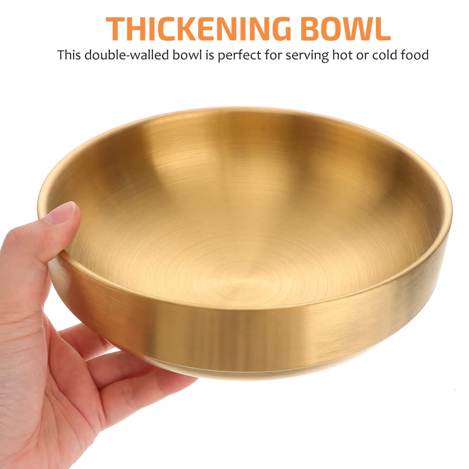 Hemoton Decorative Bowl Cereal Container 2Pcs Thick Stainless Steel Big Bowls, Double- Deck Gold Bowls, Metal Bowls for Fruit Cereal Snack Appetizer (Diameter 7.5in/ 19cm) Korean Ramen