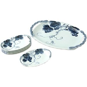 有田製窯 plate: arita ware dyed grape berry set (1 platter, 5 assorted plates)