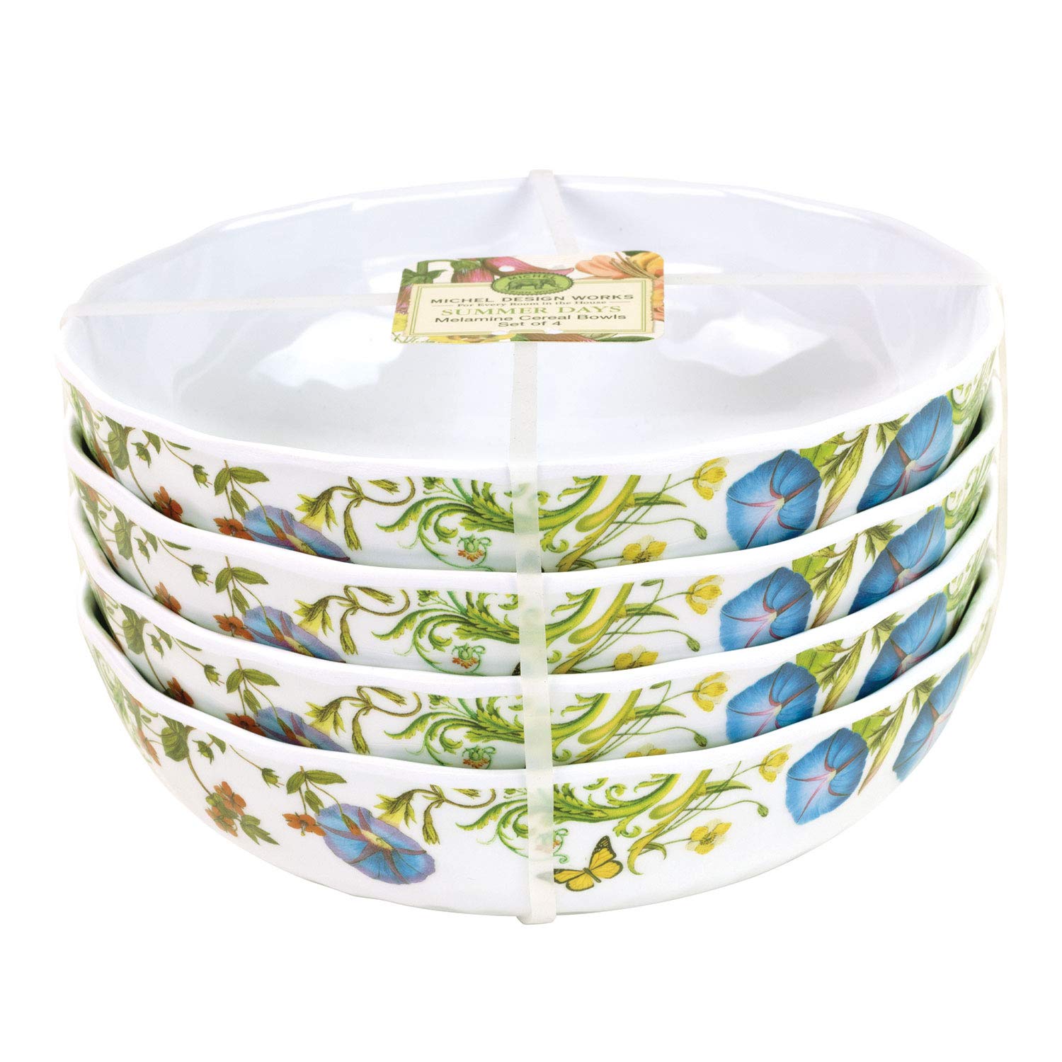 Michel Design Works Melamine Serveware Cereal Bowl Set of 4, Summer Days