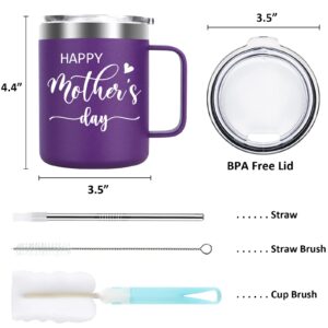 Gtmileo Mothers Day Gifts for Mom, Happy Mothers Day Stainless Steel Insulated Coffee Mug, Mom Gifts from Daughter Son, Birthday Christmas Gifts for Mom New Mom Mom to Be Mother Women(12oz, Purple)