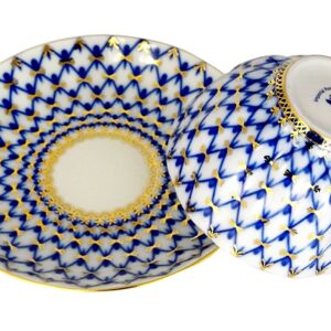 Lomonosov Porcelain Tulip Cobalt Net Tea Cup and Saucer Set 8.45 oz/250 ml