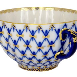 Lomonosov Porcelain Tulip Cobalt Net Tea Cup and Saucer Set 8.45 oz/250 ml