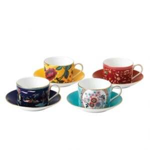 wedgwood wonderlust set of 4 teacup & saucer set, 5 oz, multi