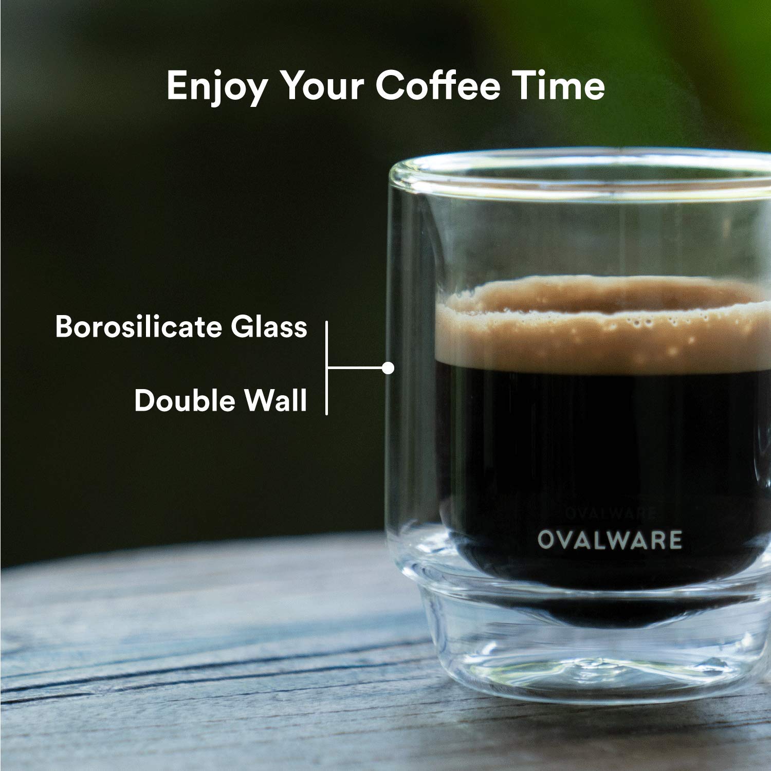 ovalware RJ3 Espresso Coffee Glass Cups 4oz/120ml (Set of 4) Double Walled w/Solid Butterfly Handle - Elegant Borosilicate Espresso Shot Mug - Stackable Insulated Transparent Demitasse Glass