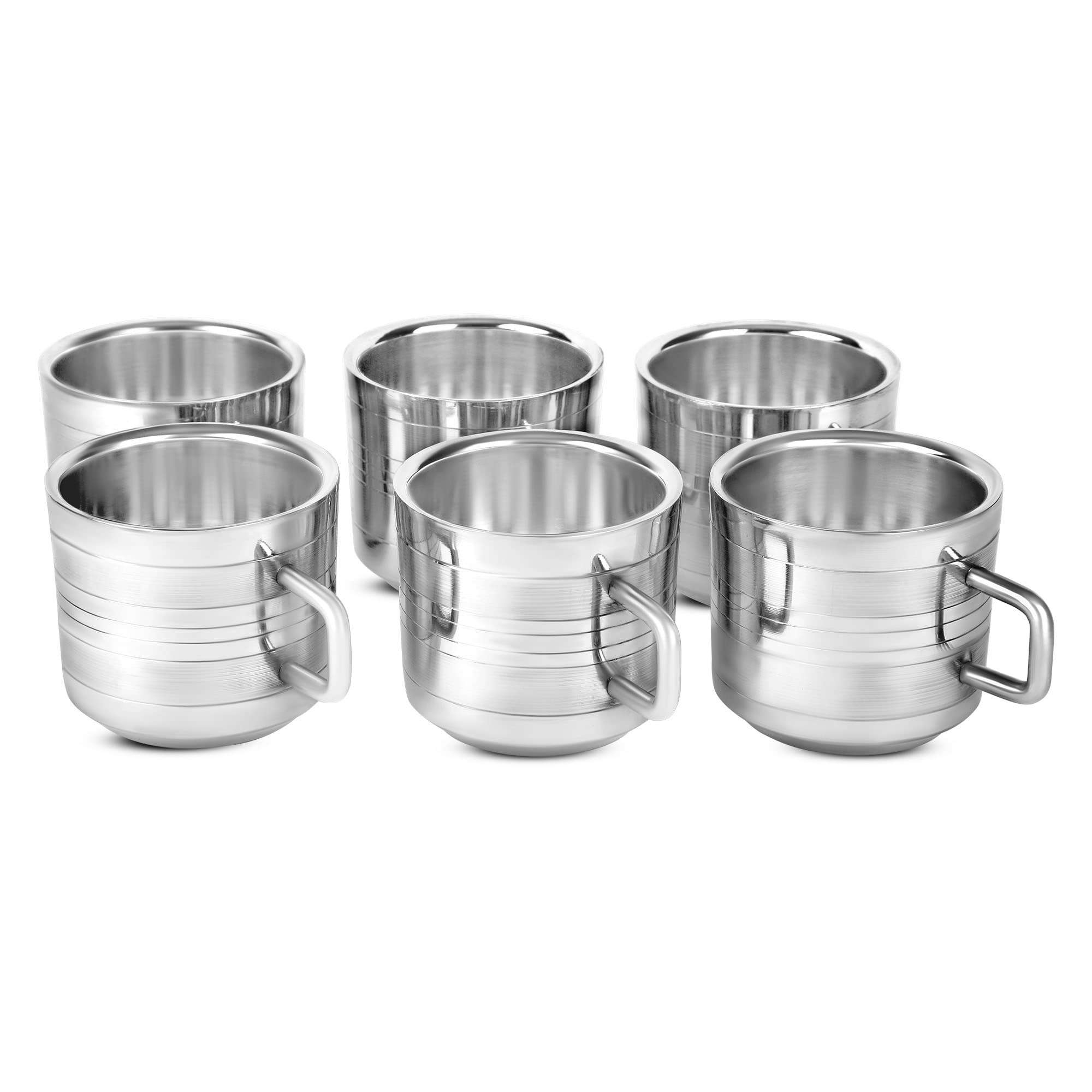 KSJONE Set of 6 Double Wall Stainless Steel Tea Cups, Coffee Cup Espresso Cup Mug, Reusable, Long Lasting & Dishwasher Safe - (5oz, 6 Sets)