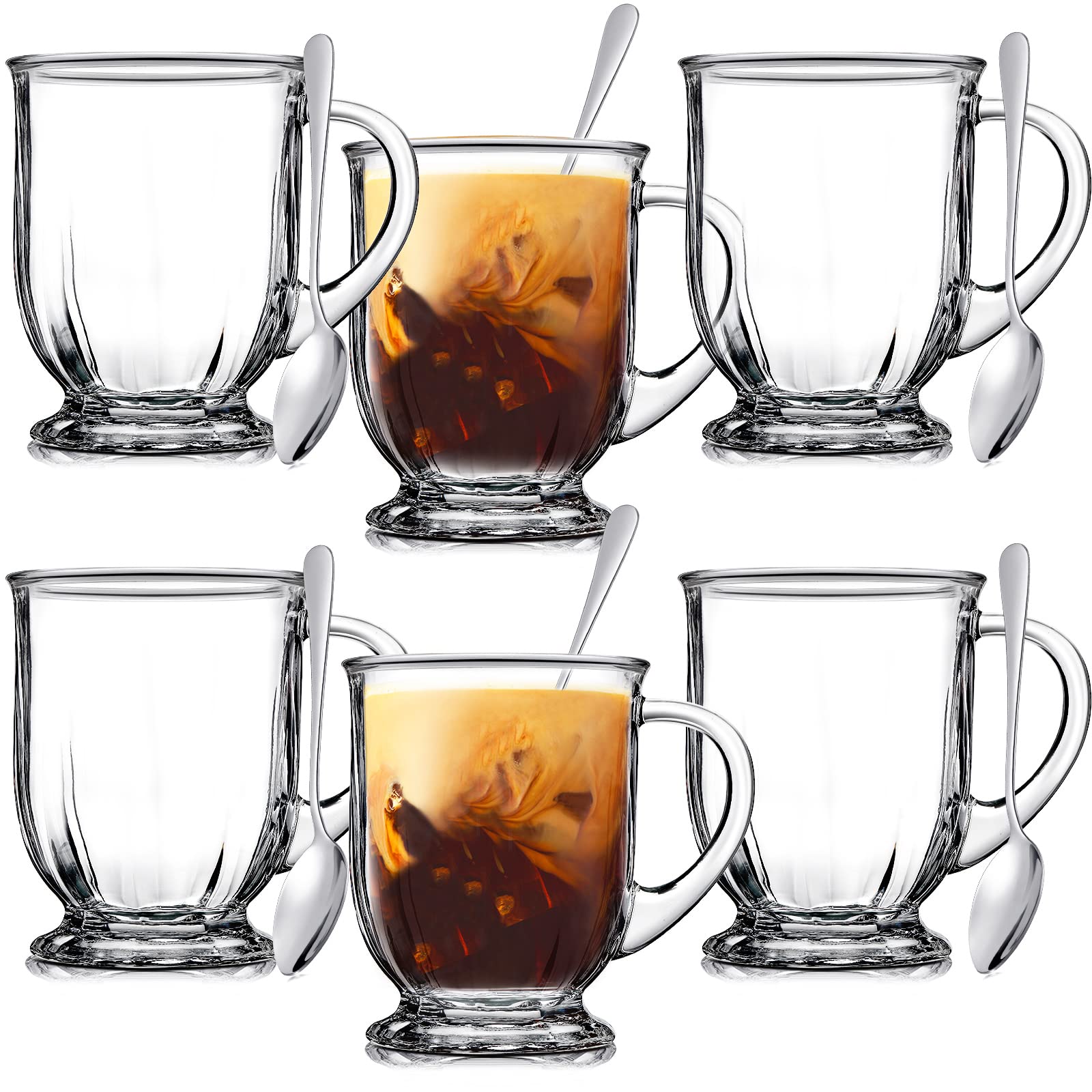 6 Sets 24 oz Large Glass Coffee Mugs with Spoons Clear Coffee Mugs Large Clear Tea Cups Large Capacity Coffee Glasses with Handles for Hot and Cold Beverages Espresso Latte Cappuccino Juice Milk