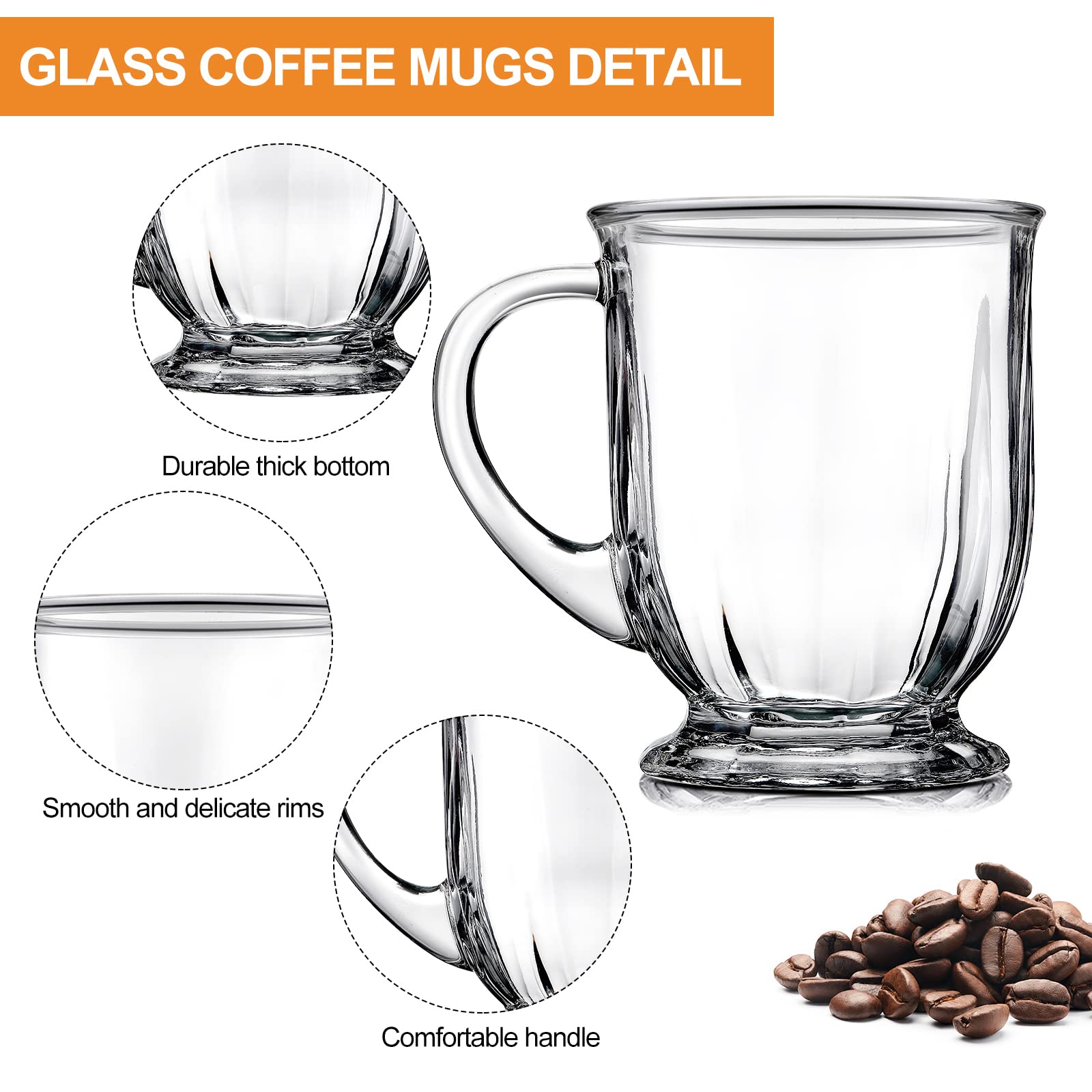 6 Sets 24 oz Large Glass Coffee Mugs with Spoons Clear Coffee Mugs Large Clear Tea Cups Large Capacity Coffee Glasses with Handles for Hot and Cold Beverages Espresso Latte Cappuccino Juice Milk