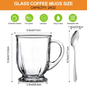 6 Sets 24 oz Large Glass Coffee Mugs with Spoons Clear Coffee Mugs Large Clear Tea Cups Large Capacity Coffee Glasses with Handles for Hot and Cold Beverages Espresso Latte Cappuccino Juice Milk