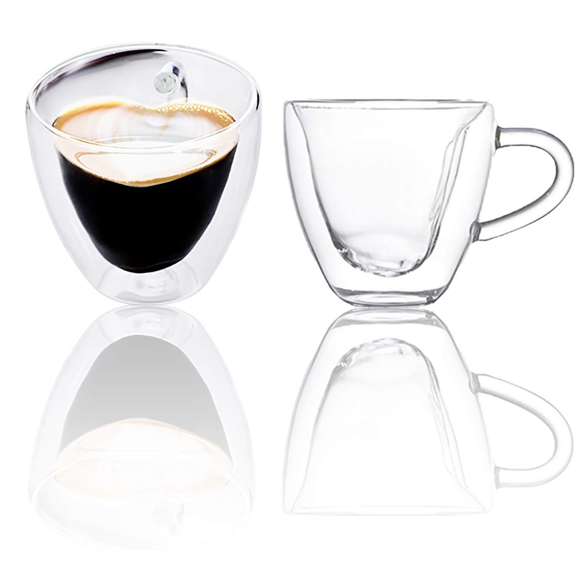 Kitchenexus Glass Espresso cups, Set of 2 5oz Double Wall Thermo Insulated Glass Espresso Shot Cups Set with Handle, Espresso Mug, Coffee Cups for Espresso and Cappuccino, Great Gift for Coffee Lover