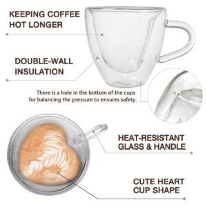 Kitchenexus Glass Espresso cups, Set of 2 5oz Double Wall Thermo Insulated Glass Espresso Shot Cups Set with Handle, Espresso Mug, Coffee Cups for Espresso and Cappuccino, Great Gift for Coffee Lover