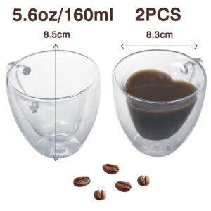 Kitchenexus Glass Espresso cups, Set of 2 5oz Double Wall Thermo Insulated Glass Espresso Shot Cups Set with Handle, Espresso Mug, Coffee Cups for Espresso and Cappuccino, Great Gift for Coffee Lover