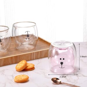 2 Pieces Cute Bear Mugs Insulated Double Wall Glass Bear Cups Animal Tea Milk Juice Chocolate Cappuccino Cups Home Glass Bear Cups Glass Mugs for Valentine's Day to lover (White, Pink)