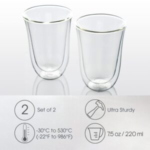 Brod & Taylor Double-Wall Insulated Large Espresso (Latte) Glass Cups (Set of 2, 7.5oz / 220ml)