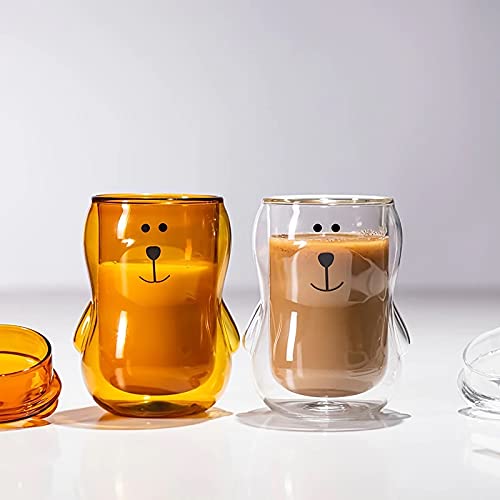 feb.7 Bear Cup, Double Wall, 300 ml Espresso Coffee Tea 3D Glasses Cup with Lid Heat-resistant Double Wall Milk Beer Juice Drinkware Christmas Cup (Transparent)