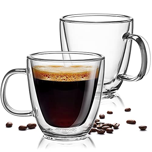 Zulay Double Wall 5.4oz Glass Espresso Mugs (Set of 2) - Insulated Clear Coffee Mugs With Handle & Suspended Base Design - Thick Expresso Coffee Cups For Americano, Lattes, Tea, Cappuccinos, and More