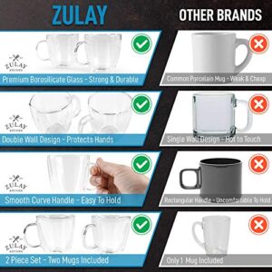 Zulay Double Wall 5.4oz Glass Espresso Mugs (Set of 2) - Insulated Clear Coffee Mugs With Handle & Suspended Base Design - Thick Expresso Coffee Cups For Americano, Lattes, Tea, Cappuccinos, and More