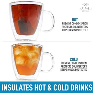 Zulay Double Wall 5.4oz Glass Espresso Mugs (Set of 2) - Insulated Clear Coffee Mugs With Handle & Suspended Base Design - Thick Expresso Coffee Cups For Americano, Lattes, Tea, Cappuccinos, and More