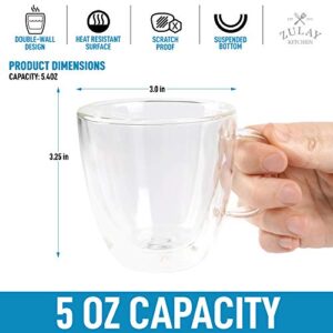 Zulay Double Wall 5.4oz Glass Espresso Mugs (Set of 2) - Insulated Clear Coffee Mugs With Handle & Suspended Base Design - Thick Expresso Coffee Cups For Americano, Lattes, Tea, Cappuccinos, and More