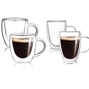 2-pack,2.5 oz]espresso cups with handle and [2-pack,12 oz] double wall glass coffee mugs with handle