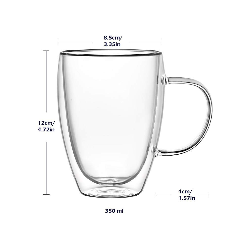 2-Pack,2.5 Oz]Espresso Cups With Handle and [2-Pack,12 Oz] Double Wall Glass Coffee Mugs with Handle