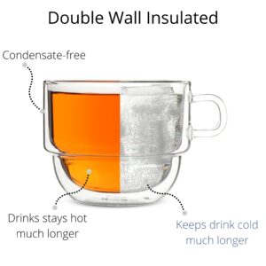 BTaT- Stackable Insulated Coffee Mugs, 4 Pack 12 oz(350 ml), Ideal for Hot and Cold Drinks, Stackable Cappuccino Cups, Double Wall Glass Coffee Cups, Tea Cups, Latte Cups, Latte Mug