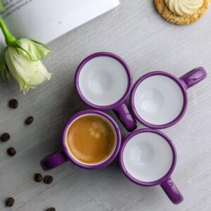 City to Cottage Handmade Purple and White Polka Dot Ceramic 2oz/60ml | Espresso Cup Set of 4, Unique Designer Pottery for Coffee Lovers