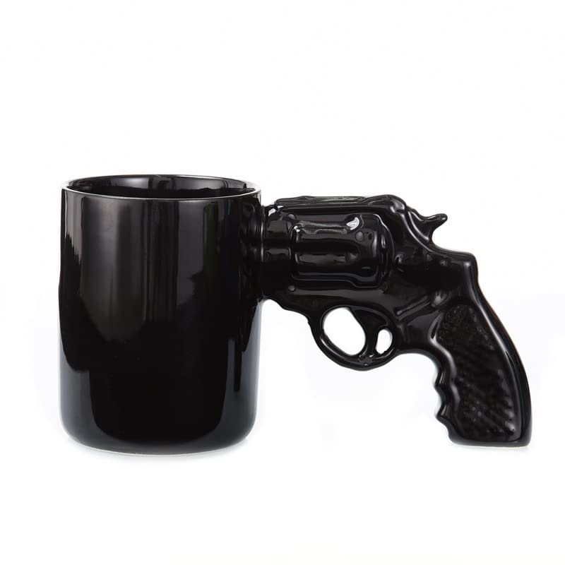 Littlefall Revolver Ceramic Cup Pistol Mug Personality Revolver Bone China Cup Large Capacity Pistol Cup (black)