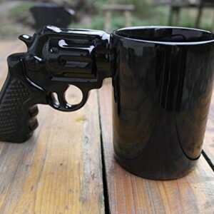 Littlefall Revolver Ceramic Cup Pistol Mug Personality Revolver Bone China Cup Large Capacity Pistol Cup (black)