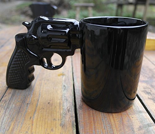 Littlefall Revolver Ceramic Cup Pistol Mug Personality Revolver Bone China Cup Large Capacity Pistol Cup (black)